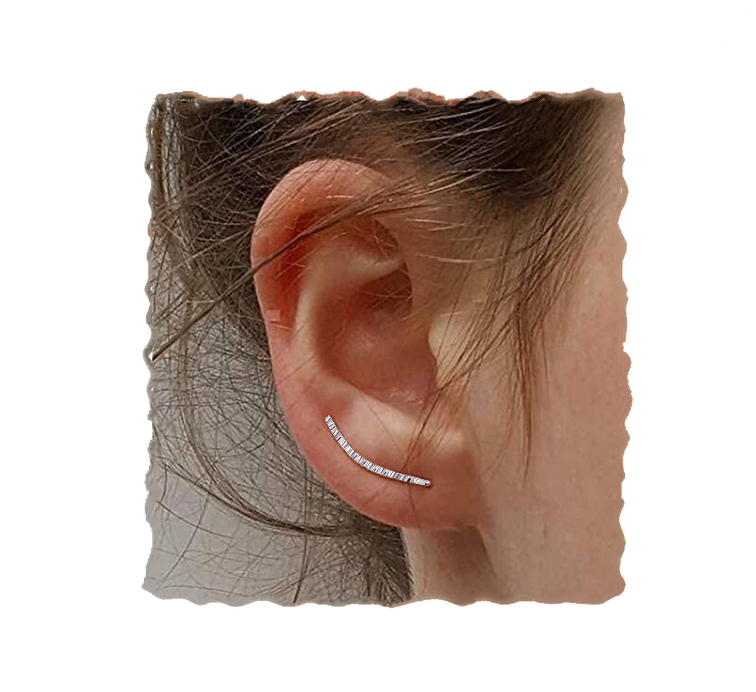 Rainify Silver Climber Earring, Handcrafted Hammered Ear Crawler, Sterling Silver Earrings