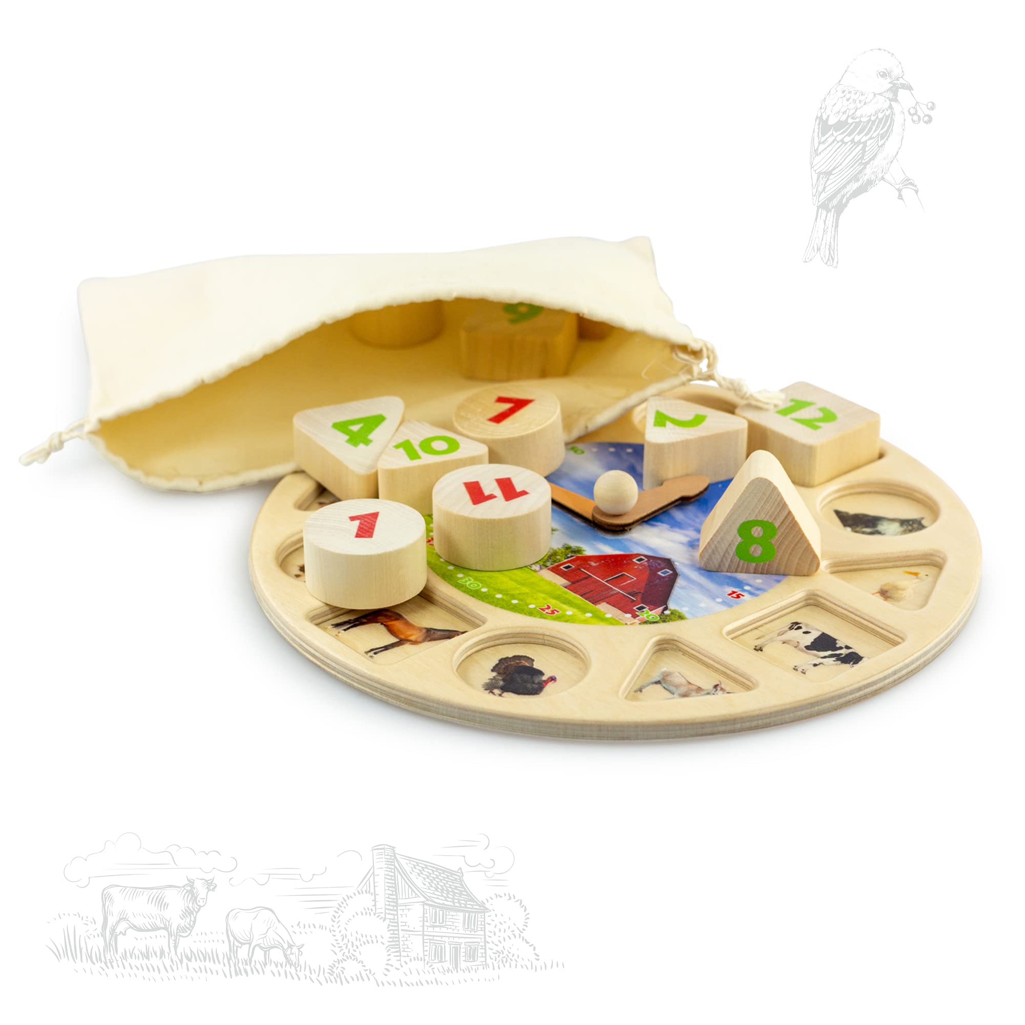 Ulanik Sorter Clock Farm Animals Montessori Toy Wooden Sorter Game Age 3+ Sorting and Counting Preschool Learning Education