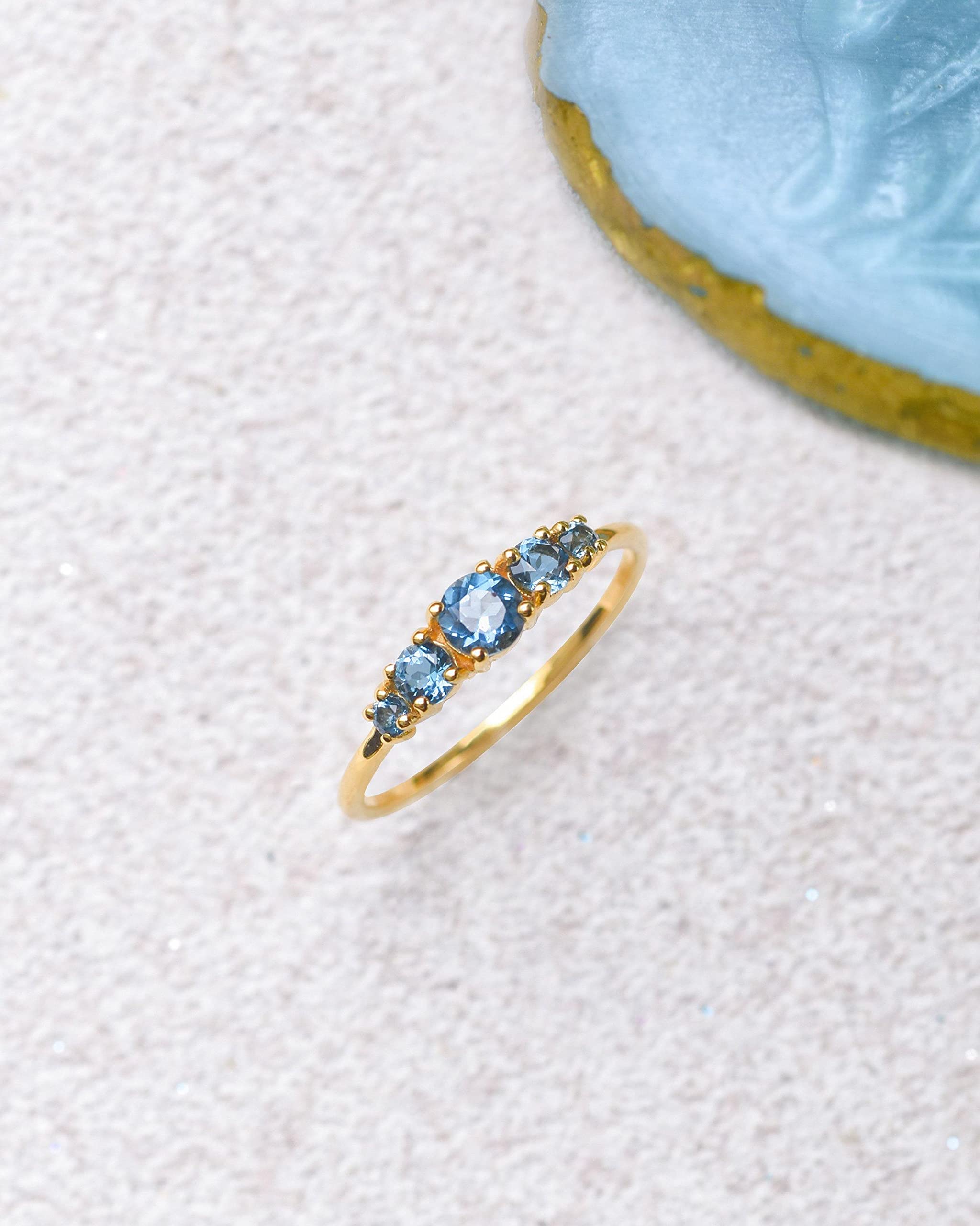 YoTreasure Petite London Blue Topaz Five-Stone Ring 18K Gold Plated Silver