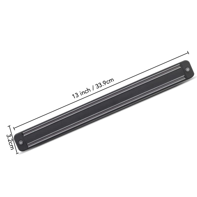 Wall Mount Magnetic Knife Holder - 13 Inch Black ABS Plastic Block Storage Rack with Chef Strip, Utensil Kitchen Organizer for Metal Knives