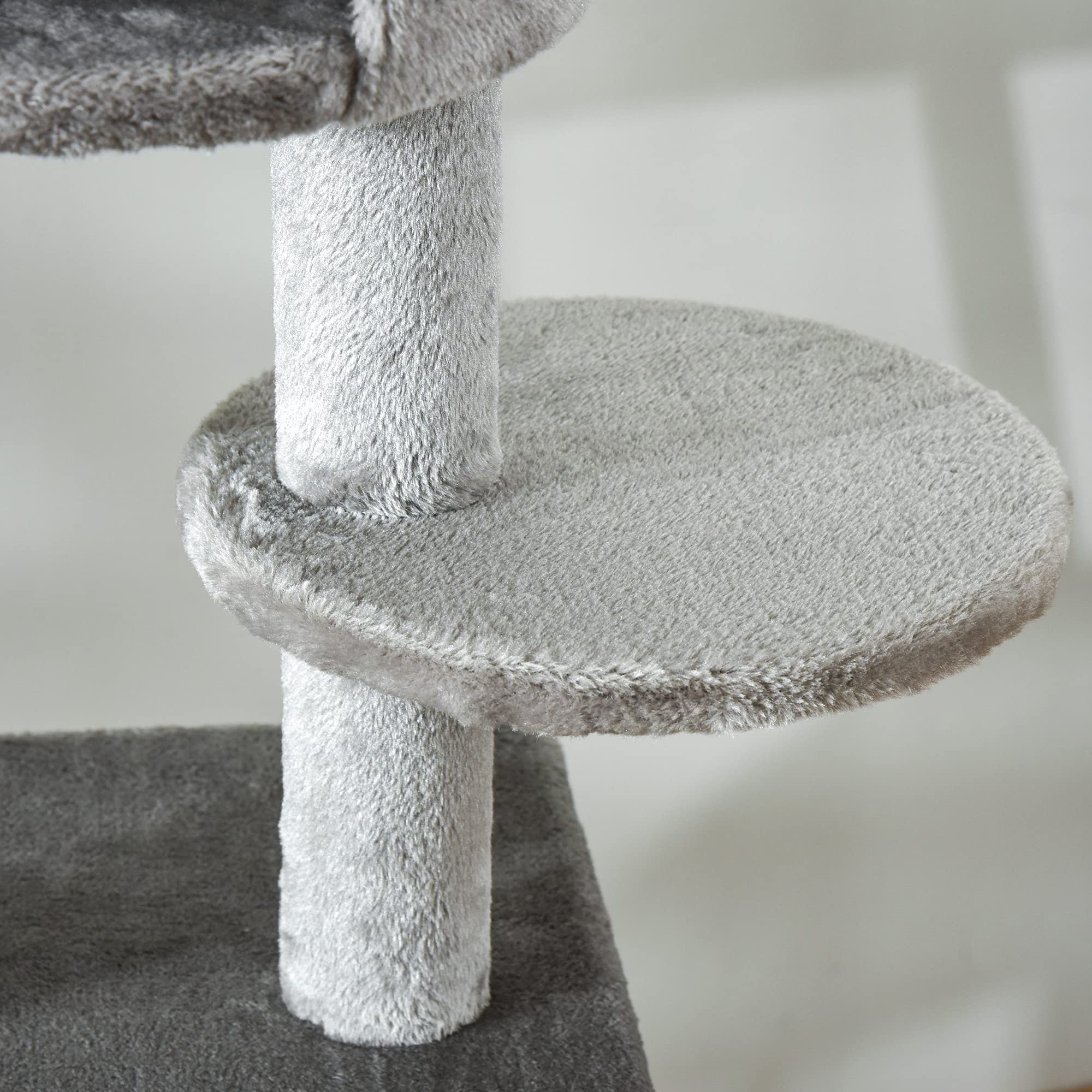 PawHut 100" Cat Climbing Tree Adjustable Kitty Activity Center Floor-to-Ceiling Cat Climber Toy with Scratching Post Play Double Condo Rest Post Pet Furniture Light Grey