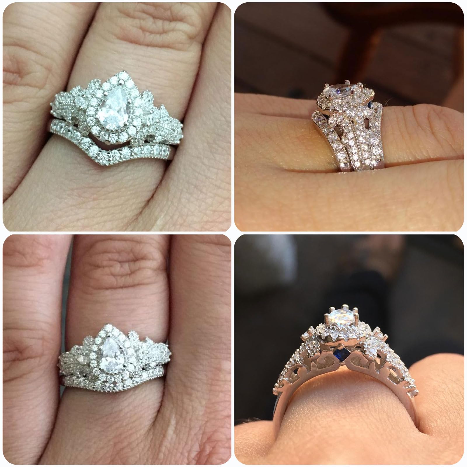 Newshe Wedding Rings for Women 5A Cz Engagement Band 925 Sterling Silver 1.5CT Pear Bridal Sets Size 7