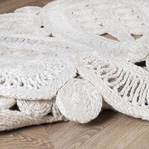 nuLOOM Bree Floral Braided Jute Accent Rug, 4' Round, Ivory