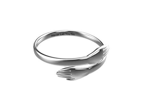 Spire Designs S925 Sterling Silver Hug Ring - Adjustable Hand Ring for Mother Daughter Women and Men - Won’t Let You Go Hug Ring
