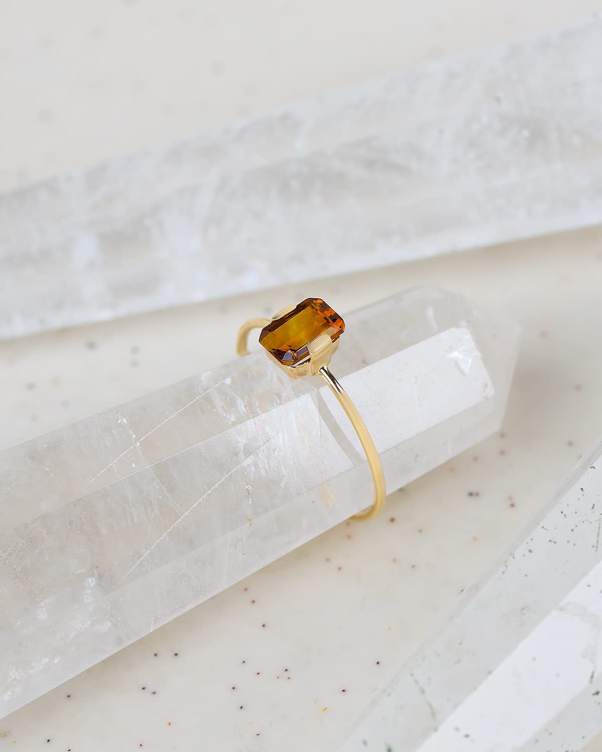 YoTreasure Rainbow Moonstone 14K Yellow Gold Solitaire Ring Jewelry