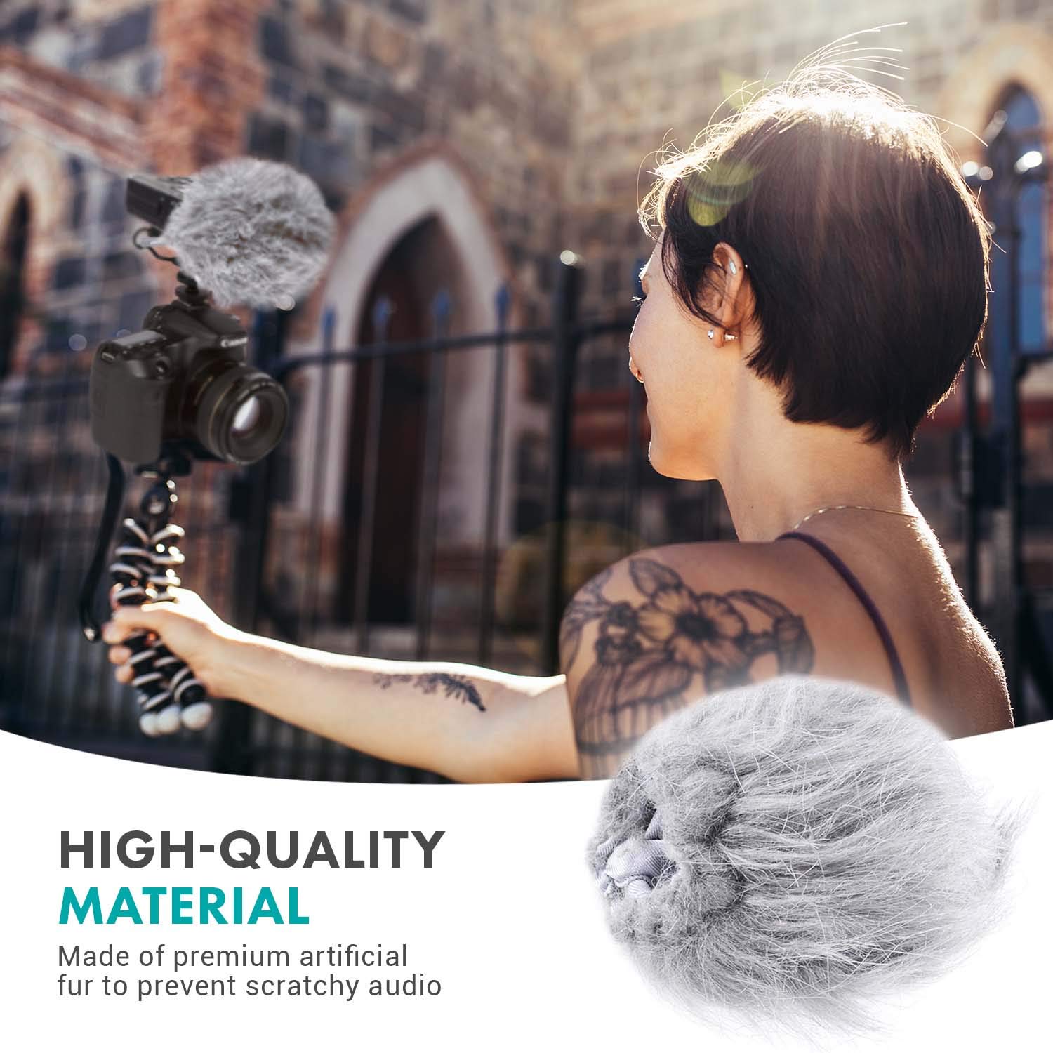 Movo WS1 Furry Microphone Windscreen for Zoom H1n Recorder - Outdoor Microphone Cover for Small Microphones up to 2.5" x 40mm (L x D) (Light Gray)