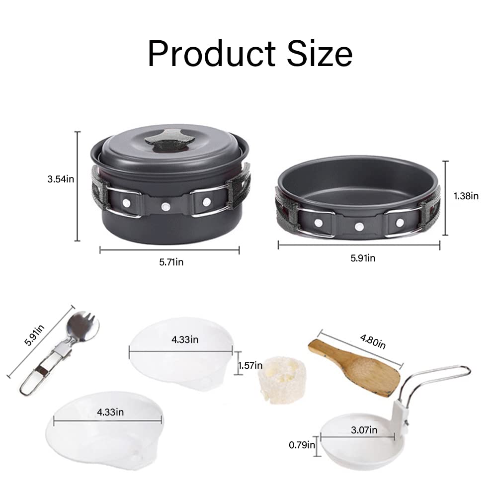 Tempsnow Camping Cookware Mess Kit for 2-3 Persons Aluminum Compact Camping Cooking Set Lightweight Backpacking Cook Set for Camping&Hiking(Black