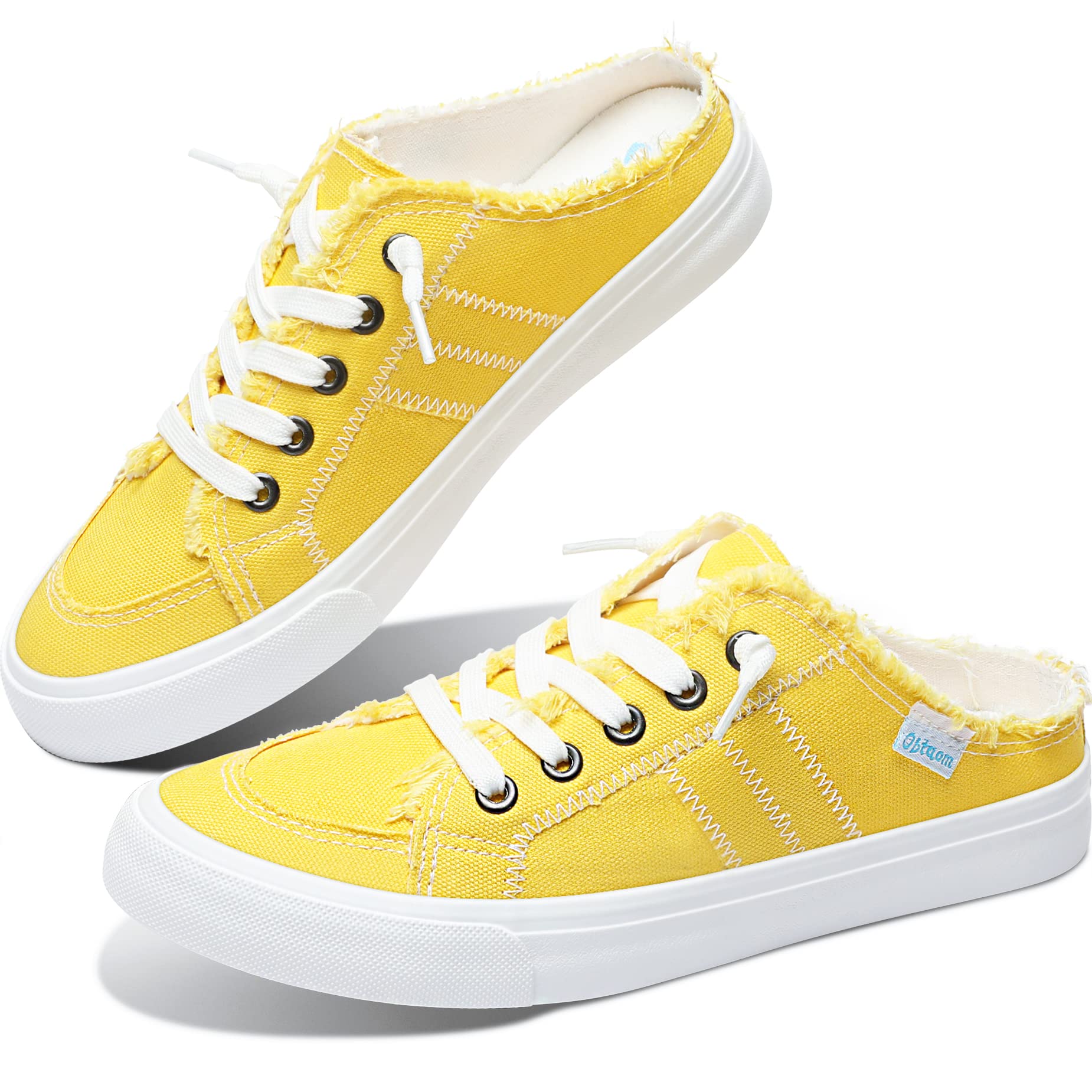 Obtaom Women Canvas Mules Memory Foam Clipper Fashion Sneakers Comfortable Slip-On Mule Backless Holiday Shoes(Lemon Yellow,US6)