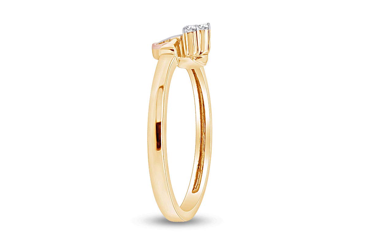 Round White Natural Diamond Accent Trumpet Three Tone Engagement Wedding Ring 14k Solid Yellow Gold (Color: I-J, Clarity: I2-I3, 0.04 Cttw)-8