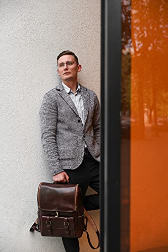Time Resistance Leather Backpack up to 15in Laptop Brown Travel Bag