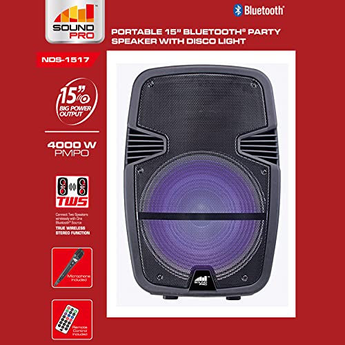 Naxa Electronics Portable Bluetooth Party Speaker with Disco Light, 15-inch, Black, Portable Party Speaker