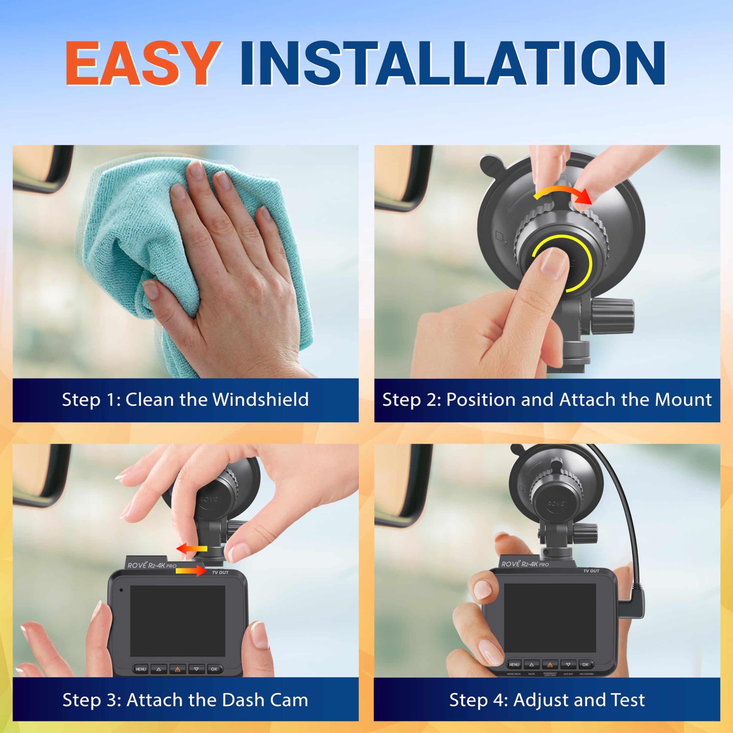 ROVE Suction Cup Mount for R2-4K, R2-4K PRO and R2-4K Dual Dash Cam Models