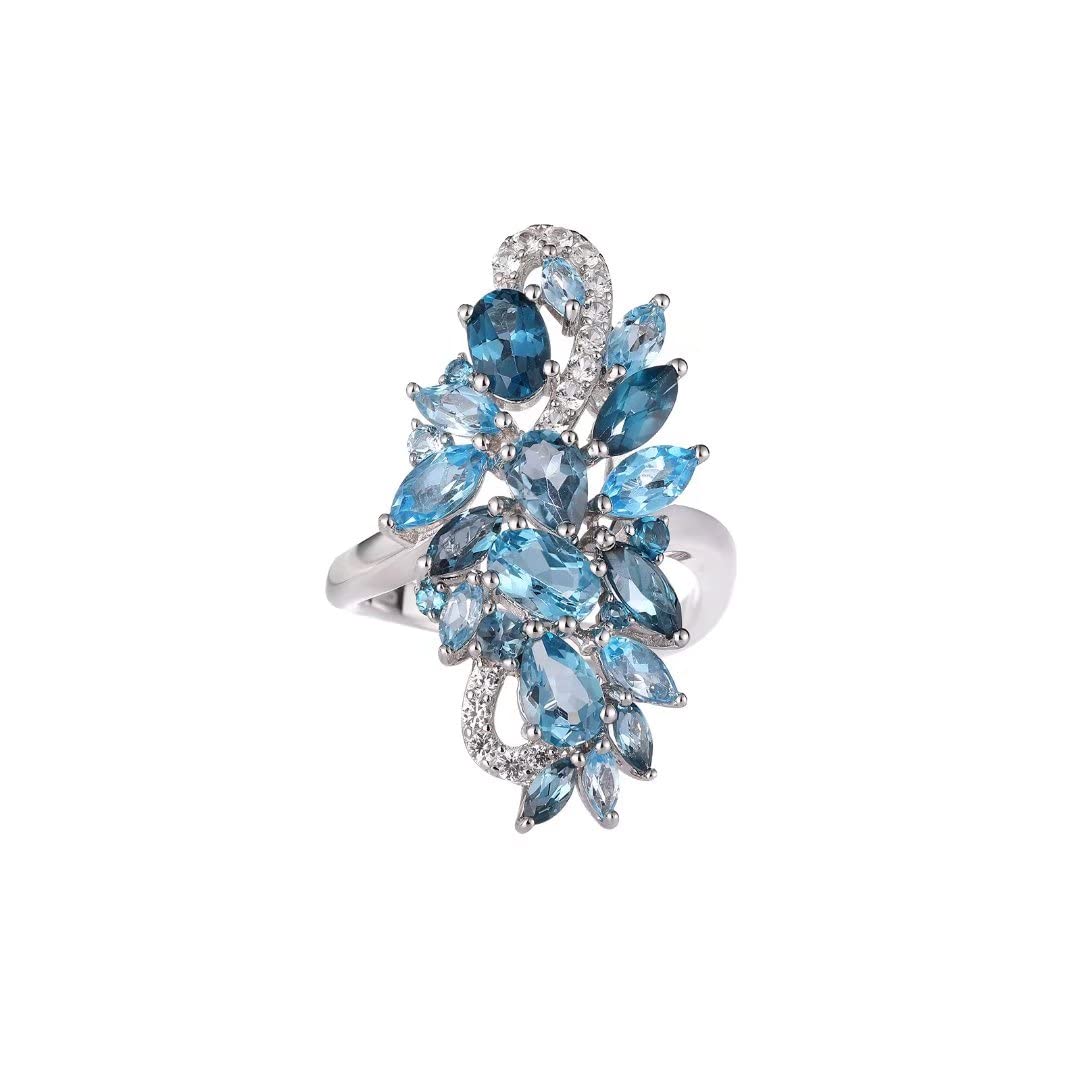 supermodel Natural Natural Blue Topaz London Blue Topaz Created White Sapphire Gemstone Rings 925 Sterling Silver Handmade Gem Ring Mother Gift for Women Size 7