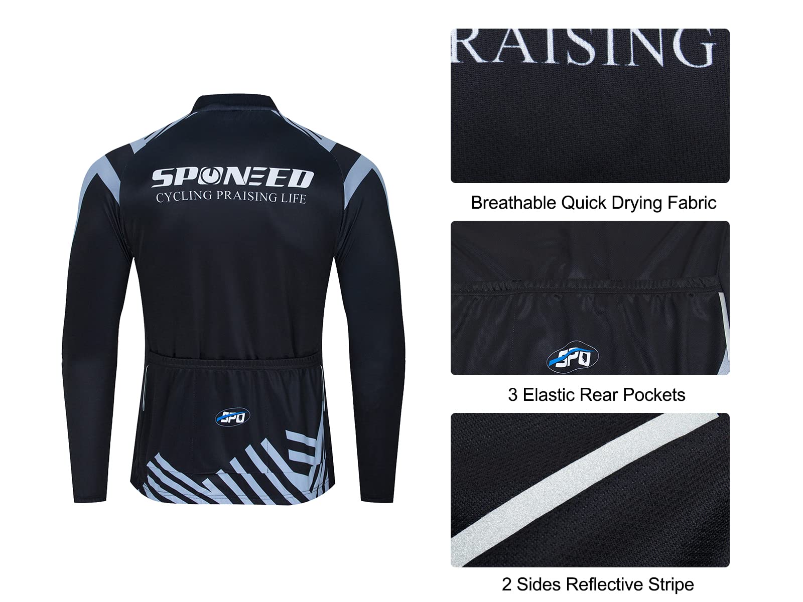 sponeed Bike Jersey for Men Cycling Shirts MTB Road Black XL