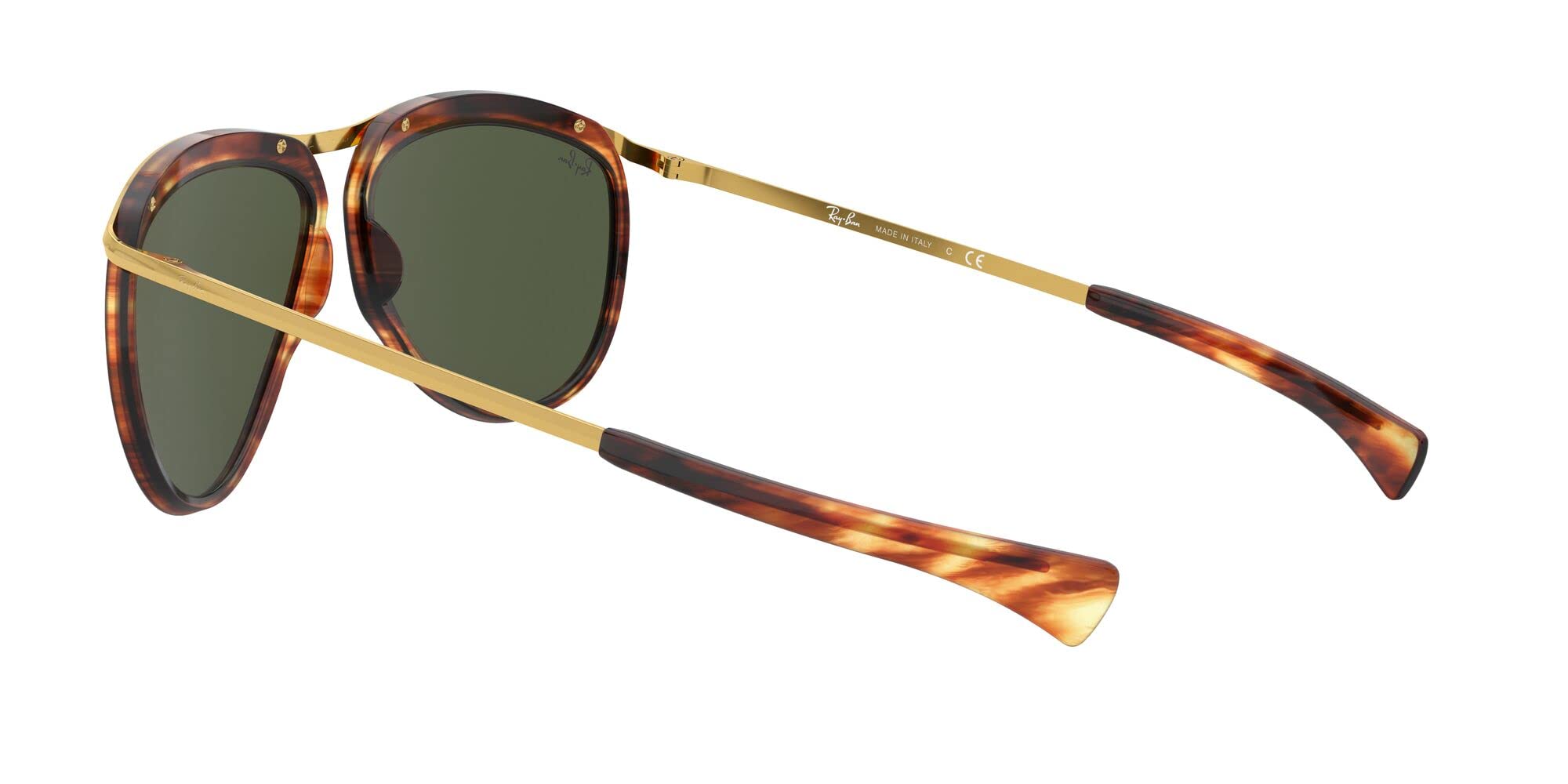 Ray-Ban RB2219 Olympian Aviator Sunglasses, Striped Havana/G-15 Green, 59 mm