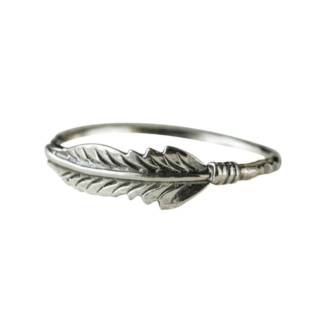 OldSch001 Women's Fashion Vintage Feather Sterling Silver Ring Stacking Rings (Silver, 8)