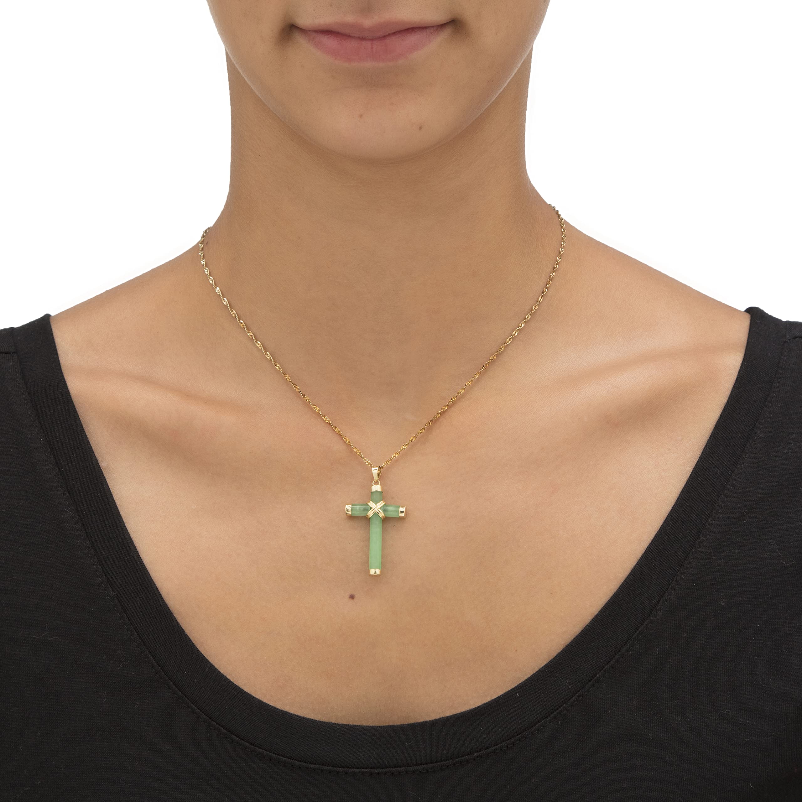 PalmBeach 10K Yellow Gold Genuine Green Jade Cross Pendant (38mm)