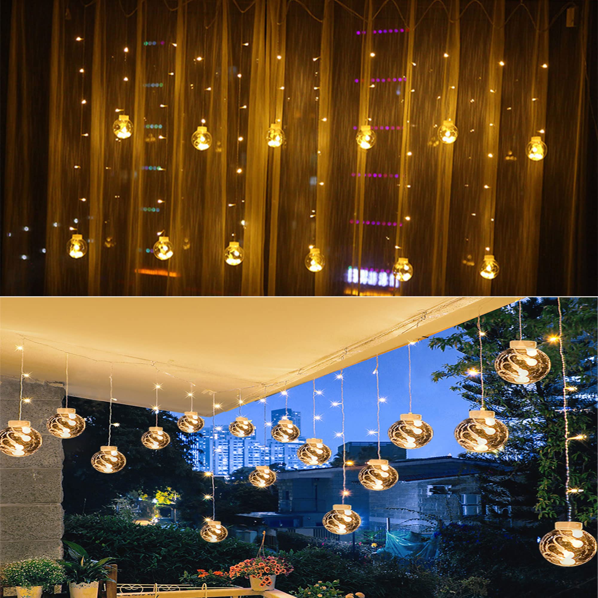 Solar Outdoor String Lights Gazebo Hanging Curtain Lights with Remote 108 Led Twinkle Lights Balls Lights Christmas Decorative Waterproof