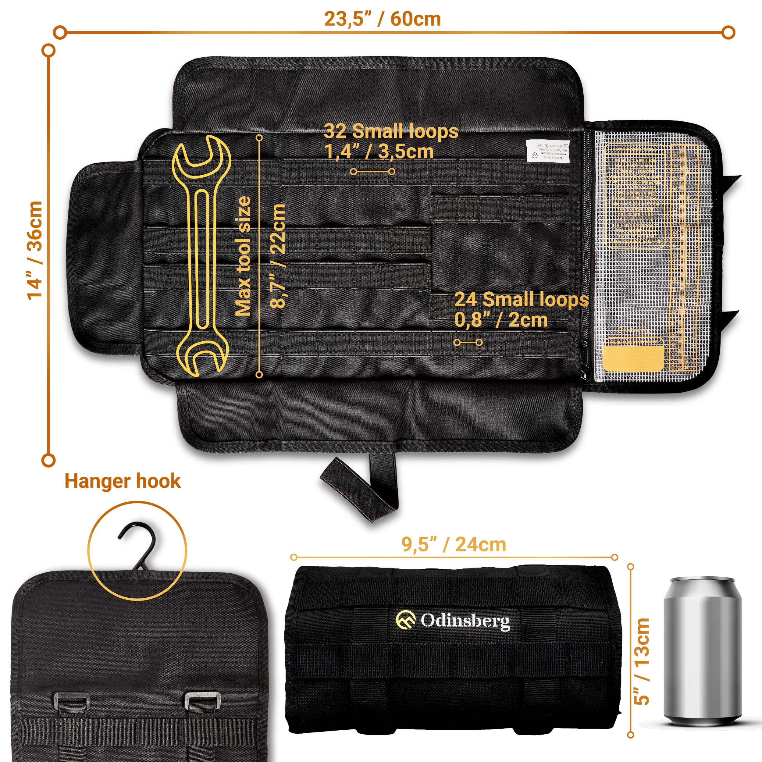 Odinsberg Motorcycle Tool Roll Bag Tools NOT Included - Small Tool Bag Wrench Roll Up Tool Bag Organizer Pouch Wrap Motorcycle Tool Kit Box For Harley Enduro Dirt Bike UTV Motorcycle Accessories Gear