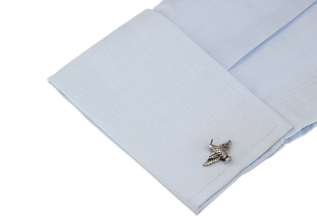 MRCUFF Hummingbird Bird Flying Pair Cufflinks in a Presentation Gift Box & Polishing Cloth