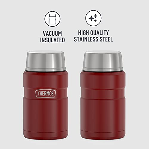 THERMOS Stainless King Vacuum-Insulated Food Jars with Spoon, 24 Ounce, Rustic Red and 16 Ounce, Midnight Blue