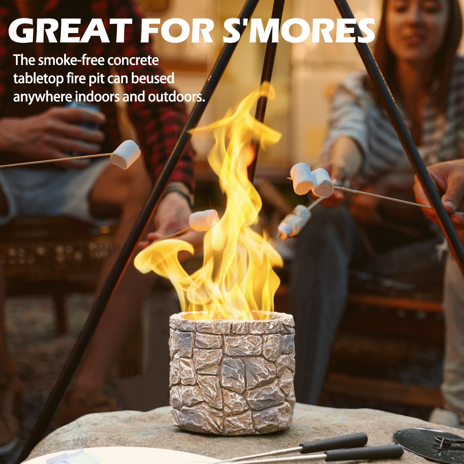 neexan Table top Fire Pit, Concrete Mini Fire Pit, Indoor Fire Pit Tabletop, Alcohol Ethanol Table Top Firepit, Long Burning, for Smores Maker Indoor & Outdoor Garden Decor