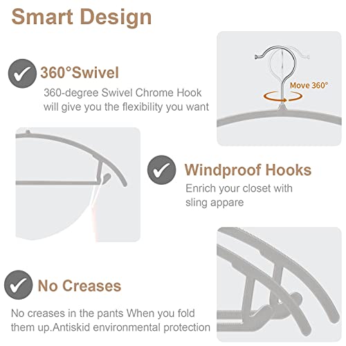 TIMMY Plastic Hangers 50pack No Shoulder Bump Suit Hangers - Chrome Hooks,Non Slip Space Saving Clothes Hangers, Heavyduty,Rounded Hangers for Sweaters,Coat,Jackets,Pants,Shirts,Dresses Grey Hangers