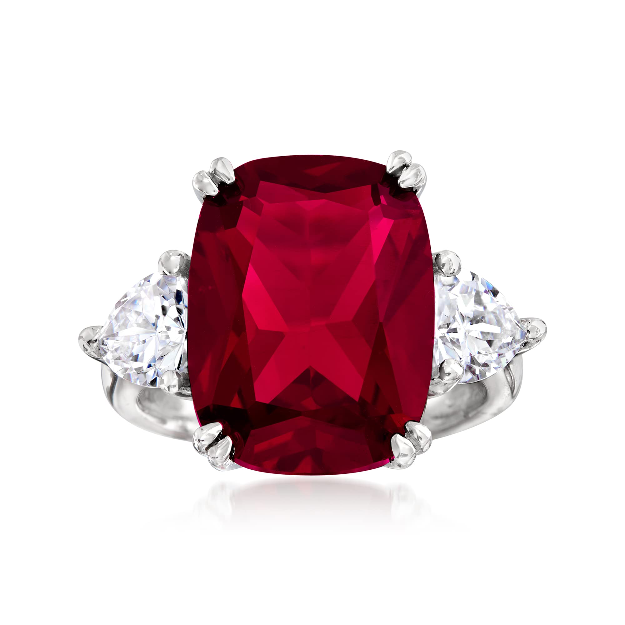 Ross-Simons 12.70 Carat Simulated Ruby and 1.75 ct. t.w. CZ Ring in Sterling Silver. Size 8