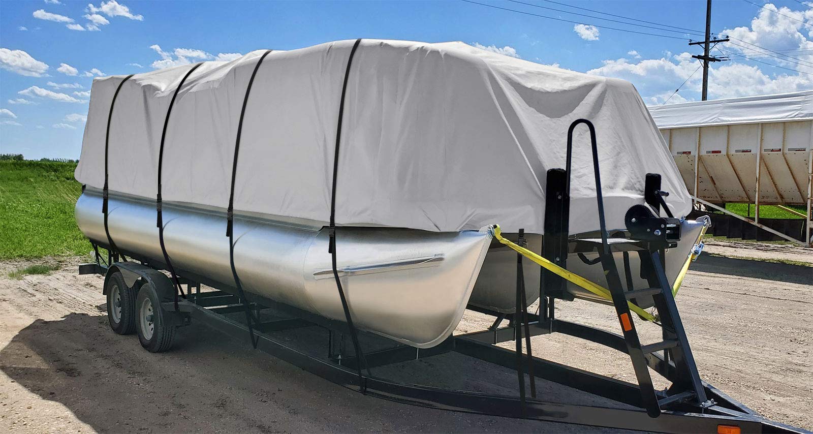 RVMasking 800D Waterproof Trailerable Pontoon Boat Cover with Motor Cover Marine Grade Pontoon Cover with 12 Adjustable tie Down Strap for Length: 17’-20’, Beam Width up to 102”