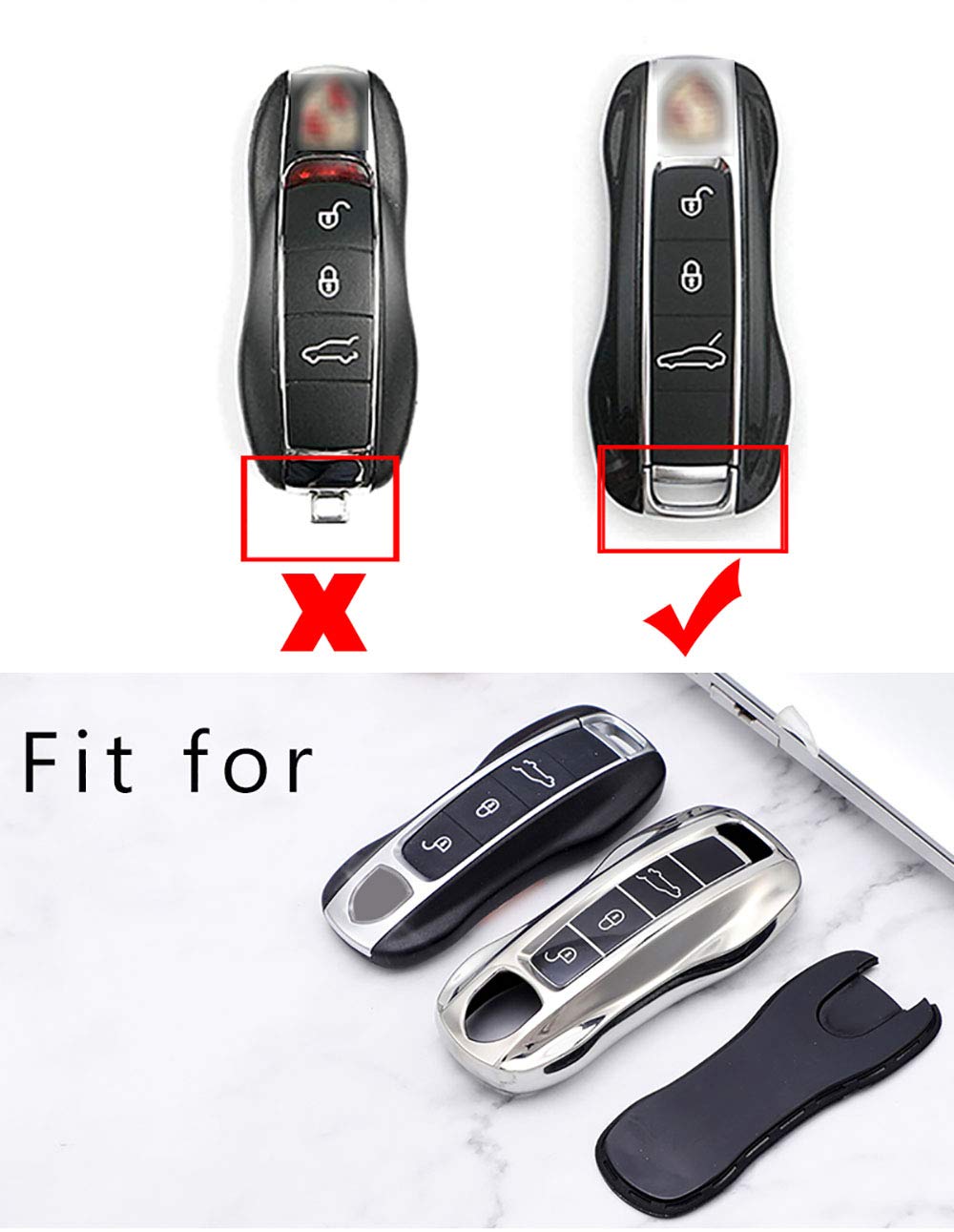 ontto Soft TPU Key fob Holder Full Protection Fit for Porsche 2018 2019 Silver