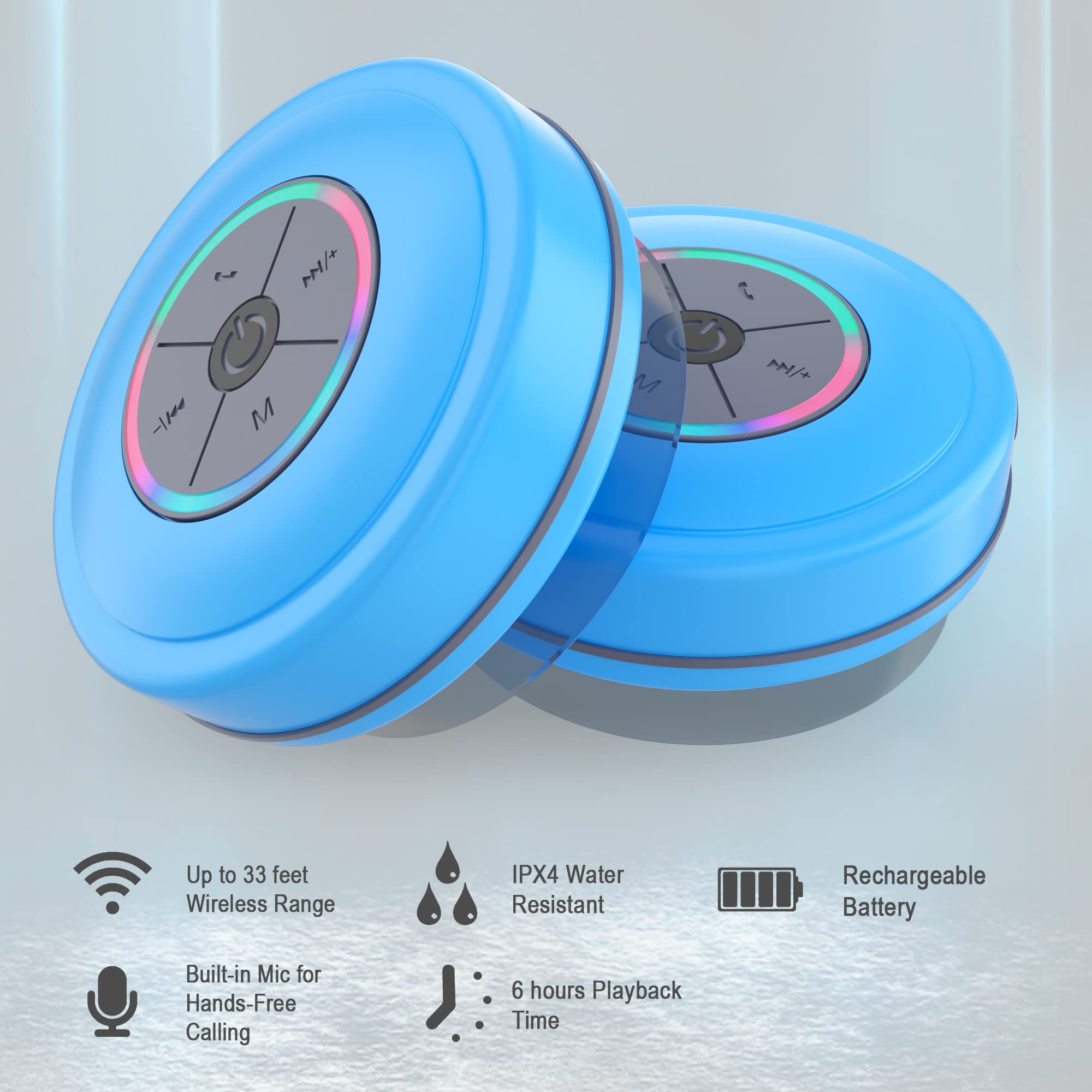 Speakers Bluetooth Wireless β Colorful Shower Speaker β Advanced Waterproof Bluetooth Speaker with Suction Cup Installation - Wireless Speakers with Bluetooth and Rechargeable Battery bathroom speaker