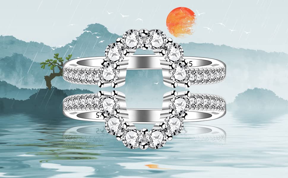 Uloveido Womens 925 Sterling Silver CZ Pave Ring Guard Enhancer for Oval Solitaire Rings Wedding Engagement Set Y2470 (Size 7)