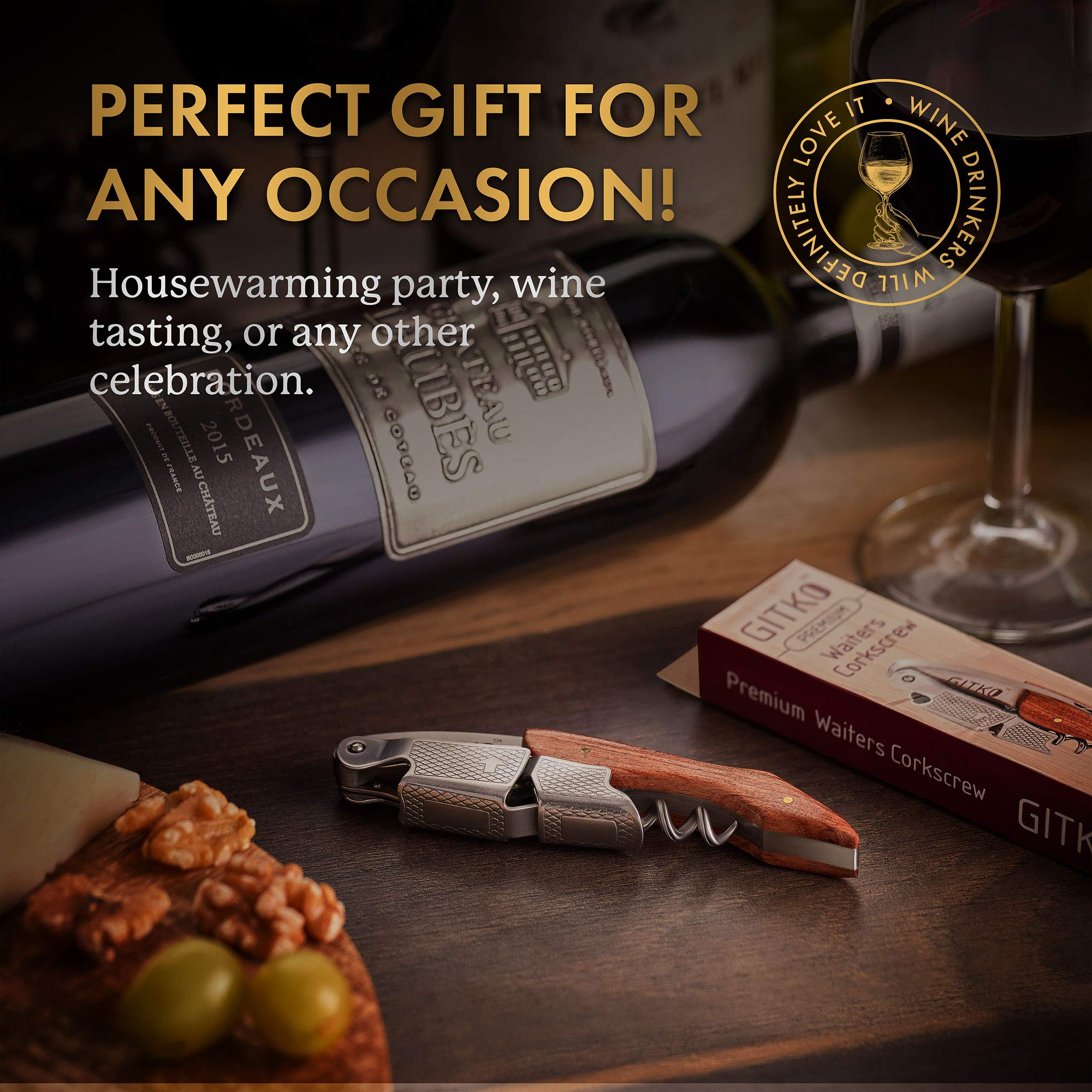 Wine Opener & Waiters Corkscrew-With a Comfortable Rosewood handle – Wine And Beer Bottle Opener For Bartenders, Waiters, –With A Wine Key Foil Cutter - With a Nice Pouch Included