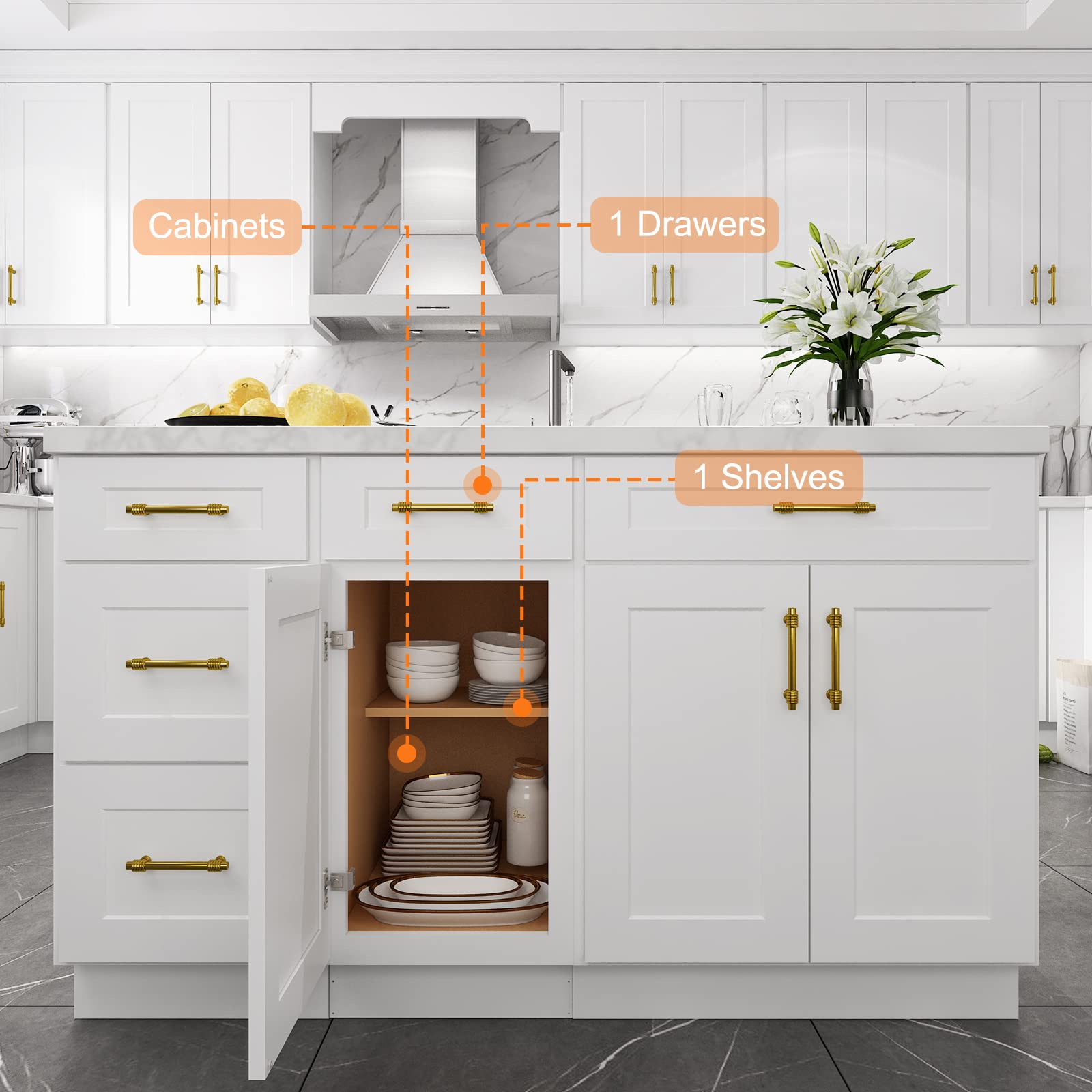 ROOMTEC Kitchen Base Cabinets, Sideboard Storage Cabinet, Entryway Cabinet with Soft Closing Doors 18" W X 24" D X 34-1/2"H