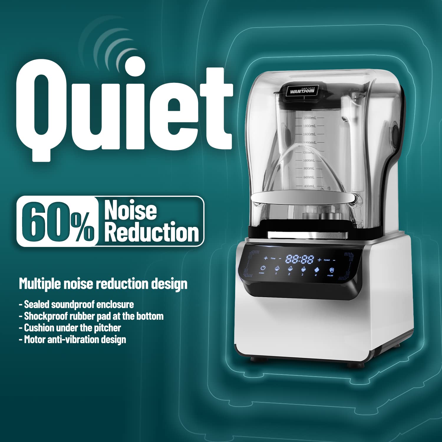 WantJoin Soundproof Quiet blender Commercial blender Digital display Programmed Strong Industrial blender for ice crushing,smoothie,grinding