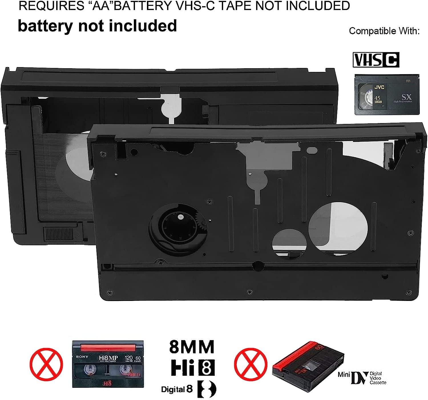 OAWMWAOA VHS-C Cassette Adapter Compatible with VHS-C SVHS Camcorders JVC RCA Panasonic Motorized VHS Cassette Converter Not Compatible with 8mm / MiniDV / Hi8