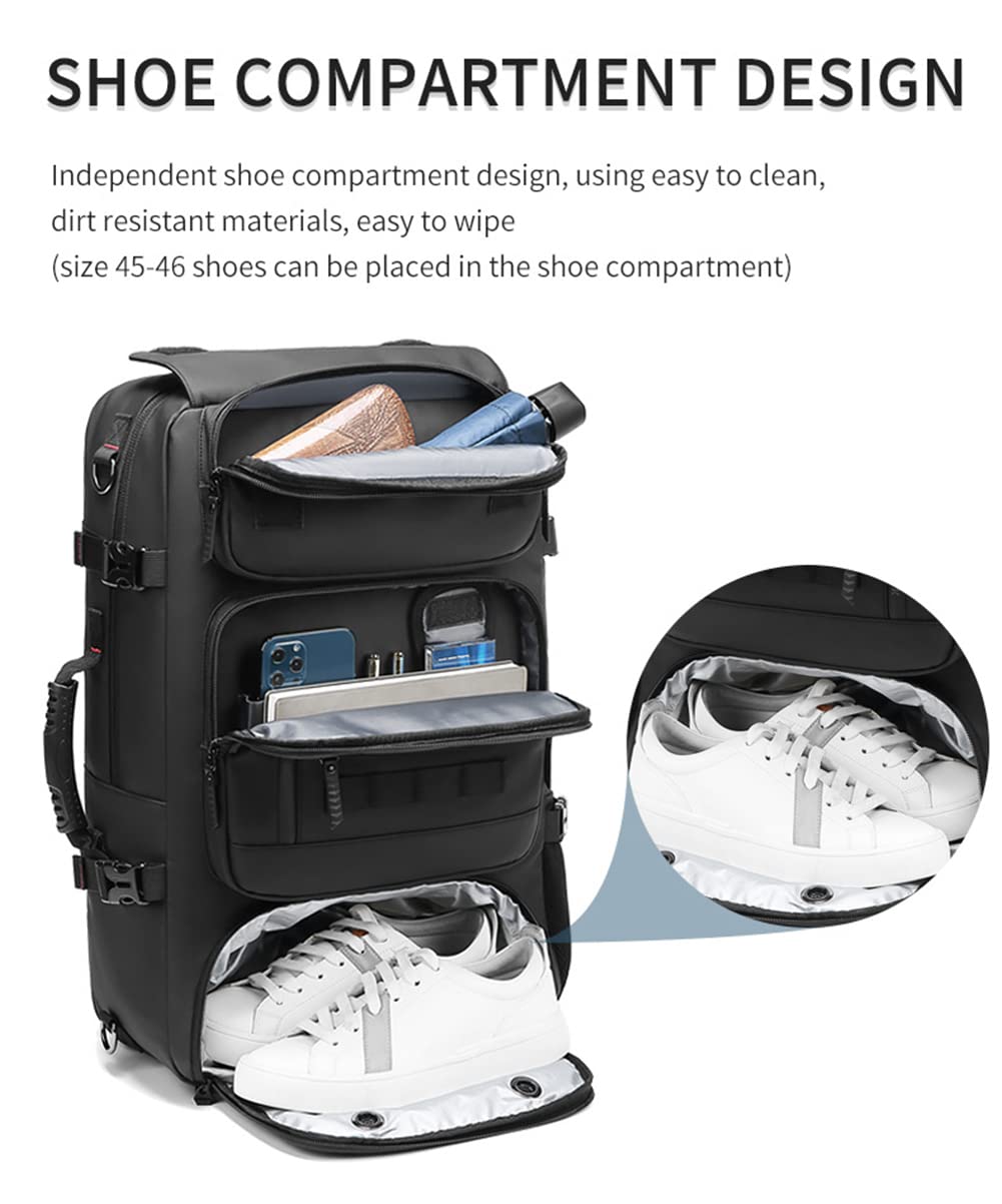 NASKVOWT Men travel backpack, gym backpack with shoe compartment, travel bag with shoe compartment, travel backpack carry on with USB charging port, shoe backpack, camping, outdoors trekking backpack