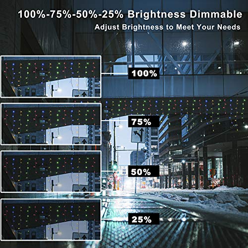 oopswow LED Icicle Lights,300 LEDs 33ft,8 Modes with Remote and Light Sensor,Curtain Fairy Light for Wedding/Christmas/Halloween/Thanksgiving/Easter/Party/Backdrops/Gazebo,Connectable(Multicolor)
