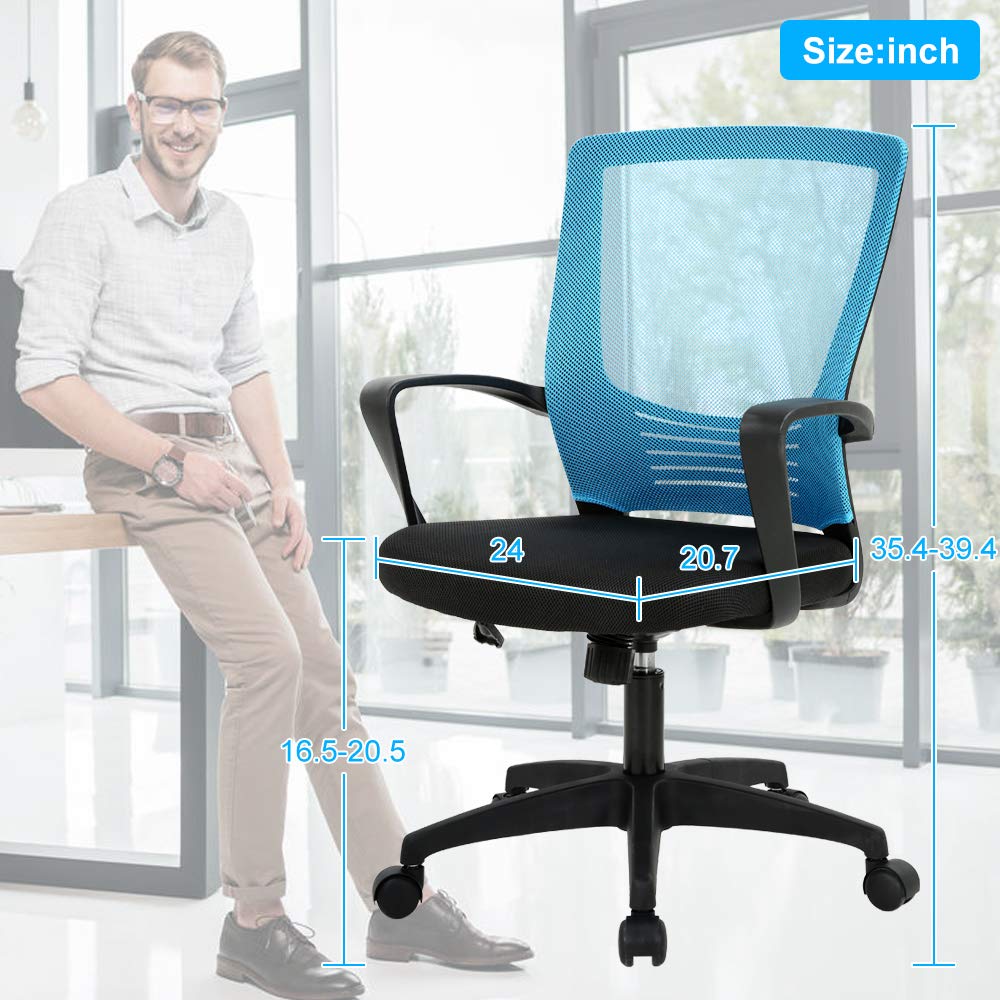 Office Chair, Home Office Desk Chair Mesh Task Chair with Lumbar Support Adjustable Computer Chair Rolling Swivel Chair with Arms for Working, Meeting