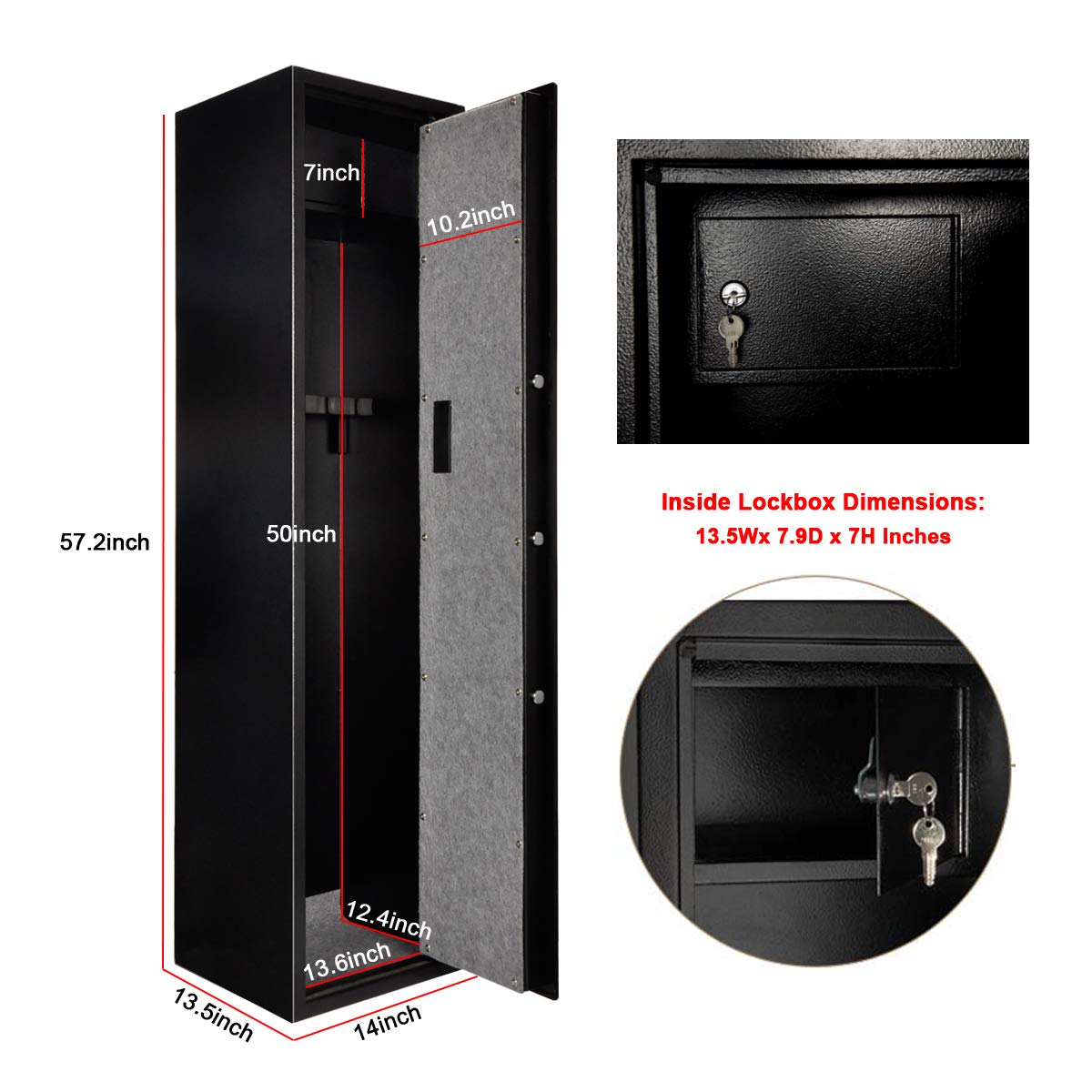 Quick Access Biometric Rifle Safe Large Gun Safe Cabinet, Fingerprint 5-Gun Safe Box with Separate Pistol/Handgun Lock Box (Black - Fingerprint)