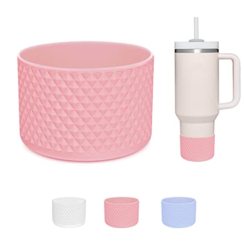 Silicone Boot for Stanley 40 oz Quencher Adventure Tumbler and IceFlow Flip 30 oz 20 oz, Stanley Cup Accessories Protector Bottom Sleeve Cover Bumper for Stanley 40 oz with Handle (Pink)