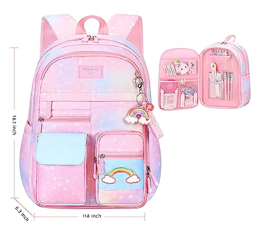 SAMAHBOE Backpack for Girls,School Backpack for Girls Pink Kawaii Backpack Cute Rainbow Bookbag Girls Backpack Pink