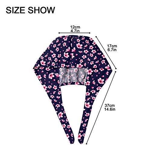 Printed Working Cap Pink Plum Blossom with Buttons, Adjustable Working Hat Sweatband for Women Men