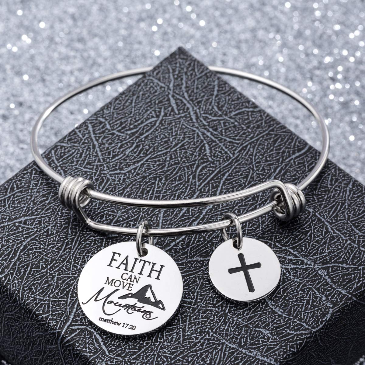 omodofo Bible Verse Bangle Bracelet Cross Charm Confirmation Bracelet Scripture Jewelry (Psalm 46:5)