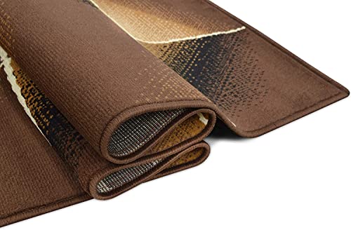 Modern Contemporary Geometric Blocks Abstract Lines Design Brown Area Rug, Perfect Hardwood, Tile, or Carpet Cover, Ideal for Bedroom, Kitchen, Living Room, Entryway, or Office (2β X 7β Runner)