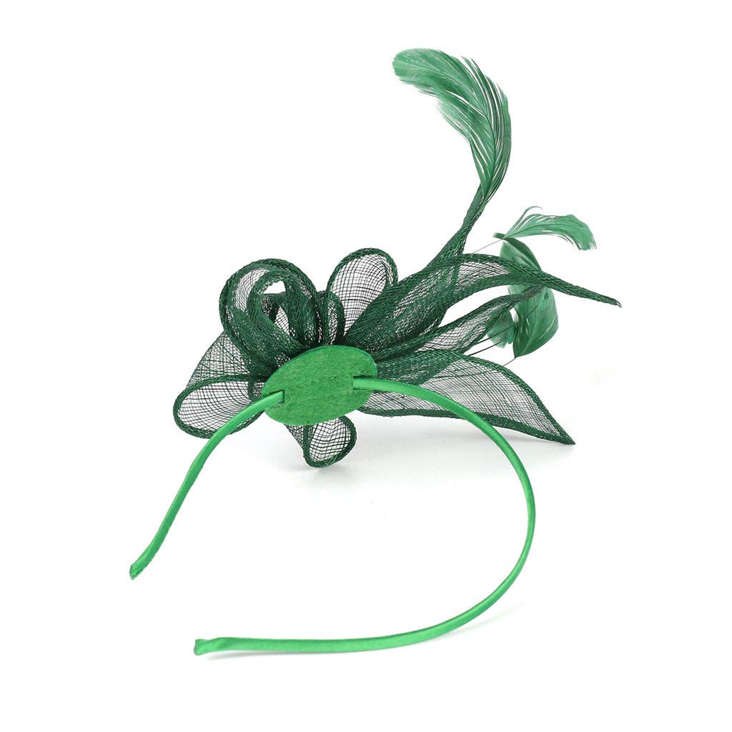 Women's Elegant Hat Strap Flower Feather Party Hat Hair Clip Headband Accessory Bride Sweatband (Green, One Size), 1 Count