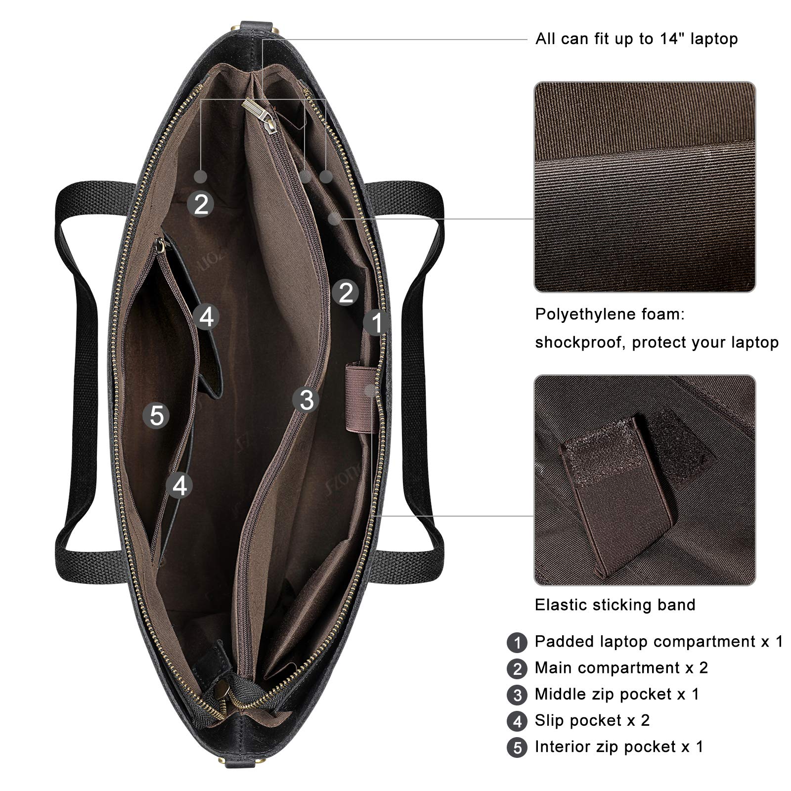 S-ZONE Genuine Leather Tote Bag for Women Vintage Shoulder Handbag Purse with Crossbody Strap Medium