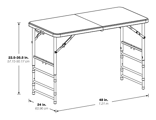 Office Star Resin Multipurpose Rectangle Table, 4-Feet Long, Height Adjustable, Center Folding Table, Light Gray