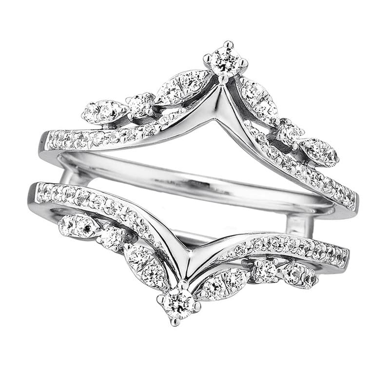 SVC-JEWELS 1.84 Ct Round Moissanite Diamond 14K White Gold Over Curved Enhancer Guard Ring Size 5 For Women's