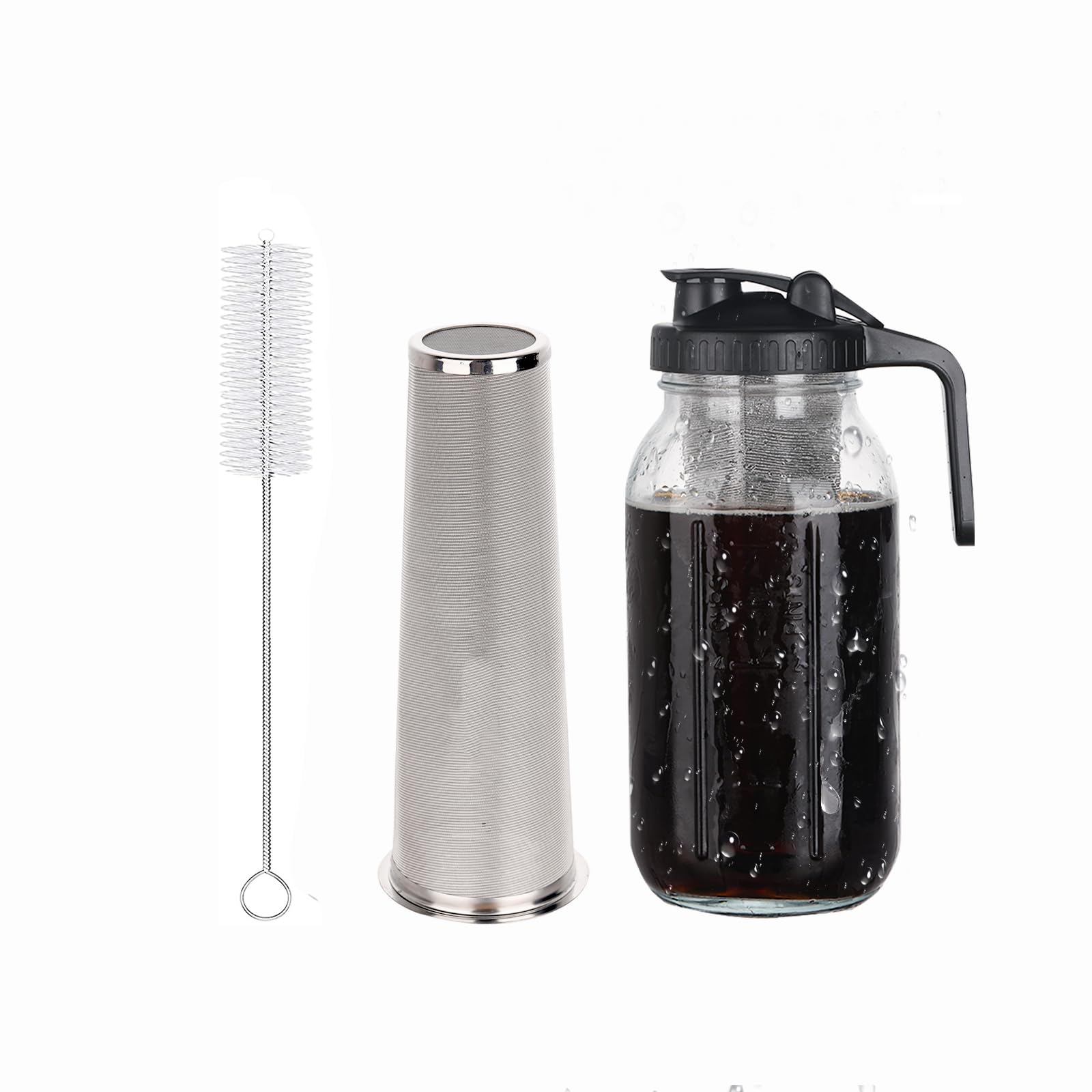 SCIDEA Cold Brew Iced Coffee Maker, 1 Quart 32oz Mason Jar Thick Durable Glass with Stainless Filter for Iced Coffee, Tea, Fruit Drinks, with Pour Spout Lid, No Leak Design